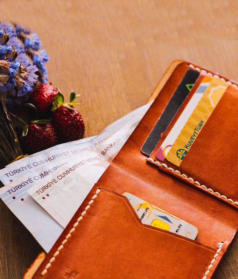 Orange Leather Wallet - Oliver